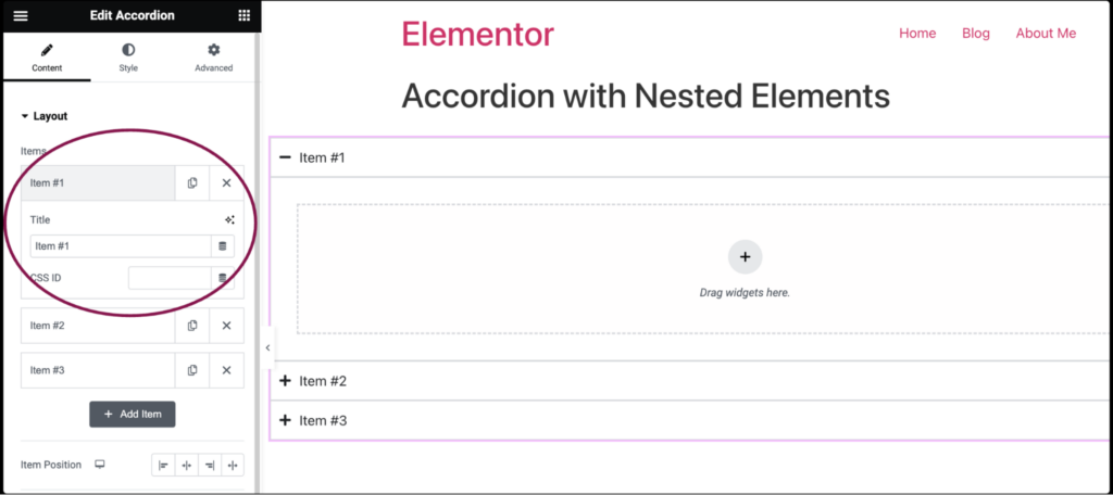 Accordion widget with nested elements | Elementor