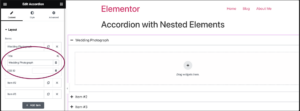 Accordion widget with nested elements | Elementor