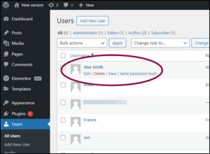 Delete a WordPress user account | Elementor