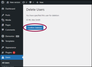 Delete a WordPress user account | Elementor