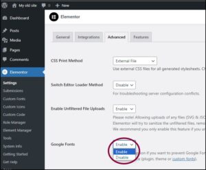 Disable Google Fonts » Elementor