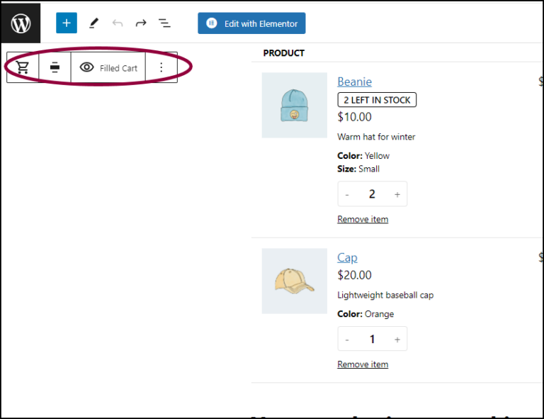 Error message when using the WooCommerce block | Elementor
