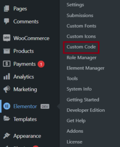 Add custom code | Elementor