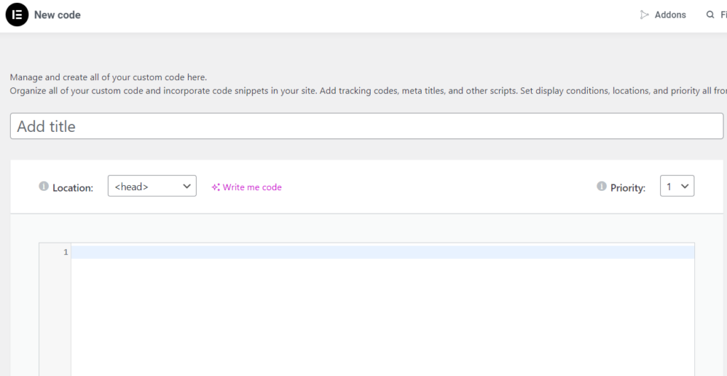 Add custom code | Elementor
