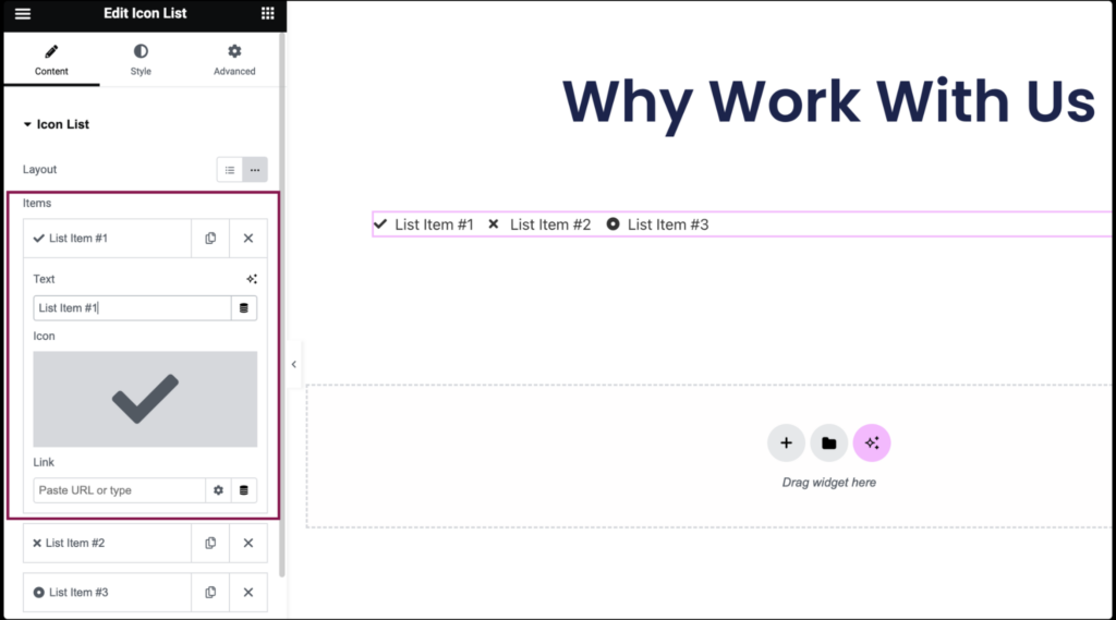 Icon List widget | Elementor