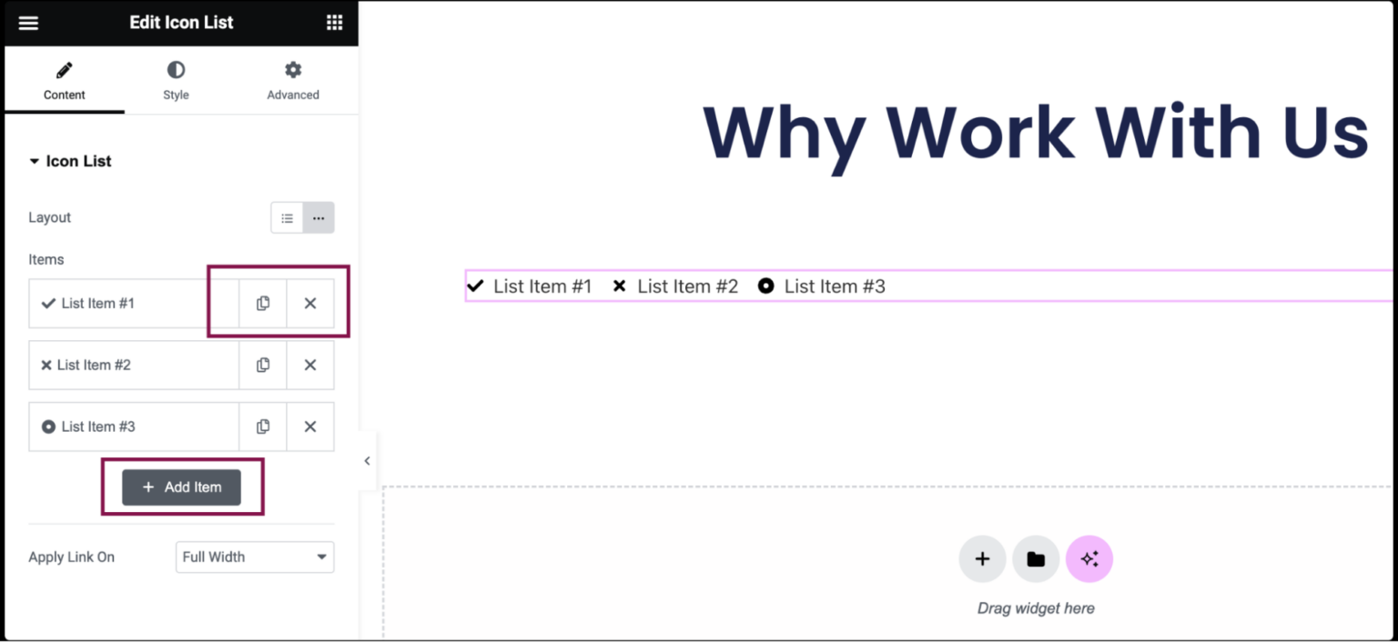 Icon List widget | Elementor