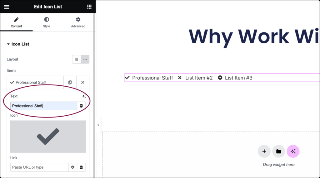 Icon List widget | Elementor