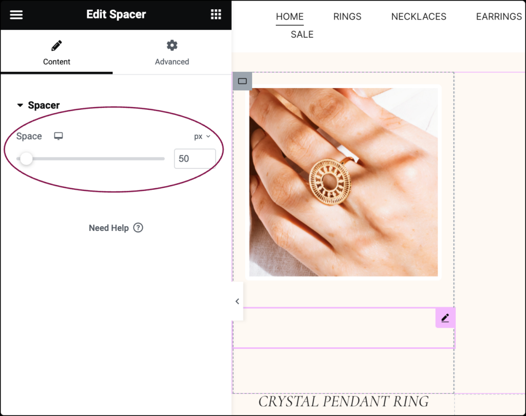 Spacer widget | Elementor