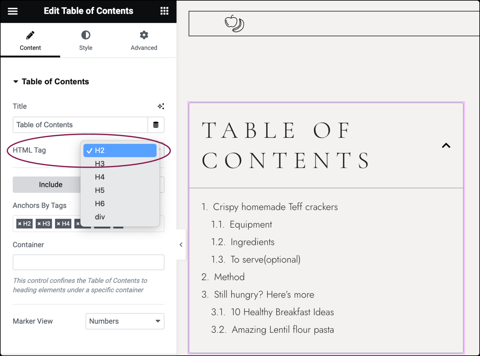 Table of Contents widget | Elementor