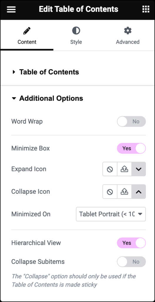 Table of Contents widget | Elementor