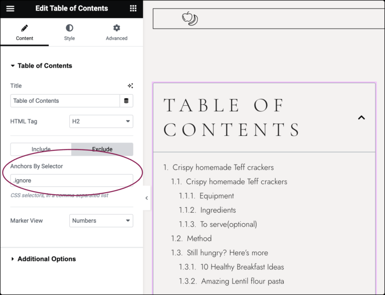 Table of Contents widget | Elementor