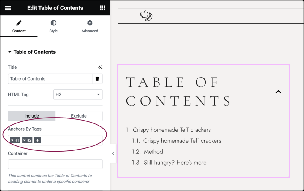 Table of Contents widget | Elementor