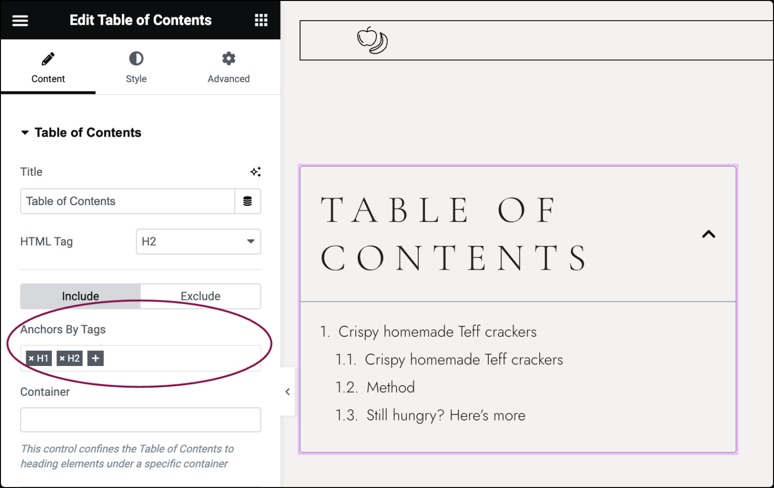 Table of Contents widget | Elementor