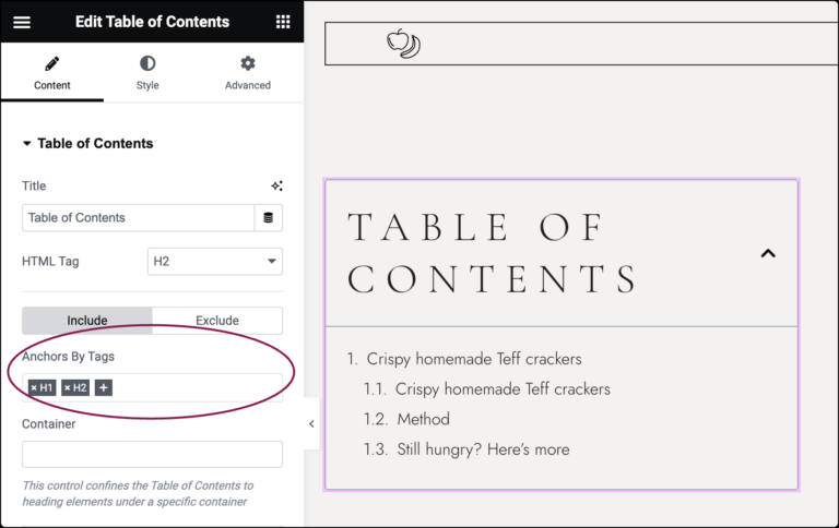 Table of Contents widget | Elementor