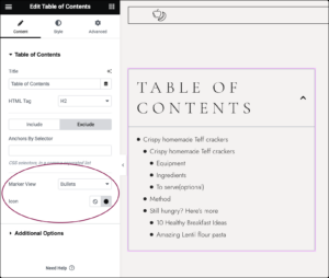 Table of Contents widget | Elementor