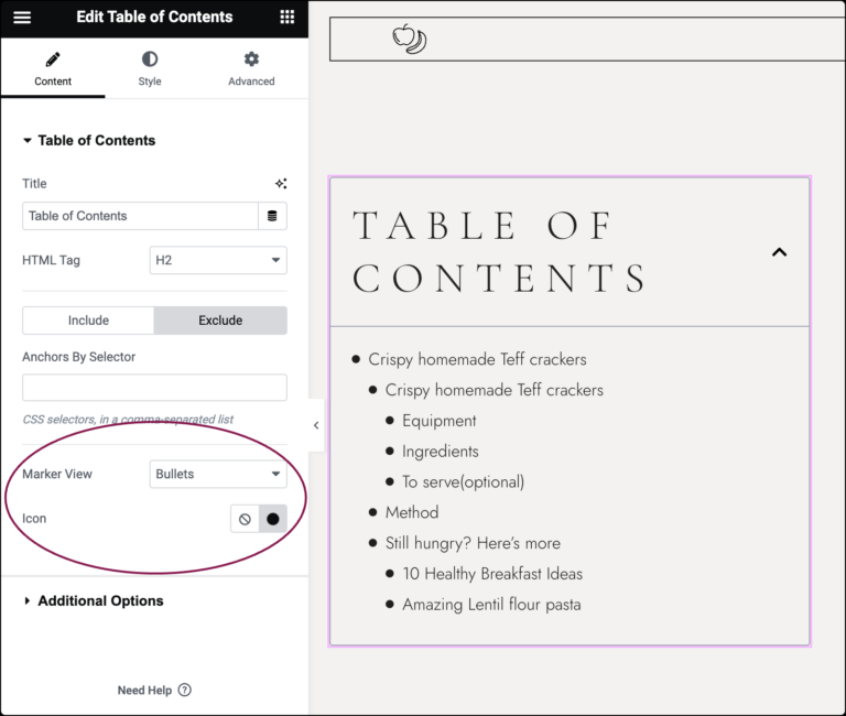 Table of Contents widget | Elementor