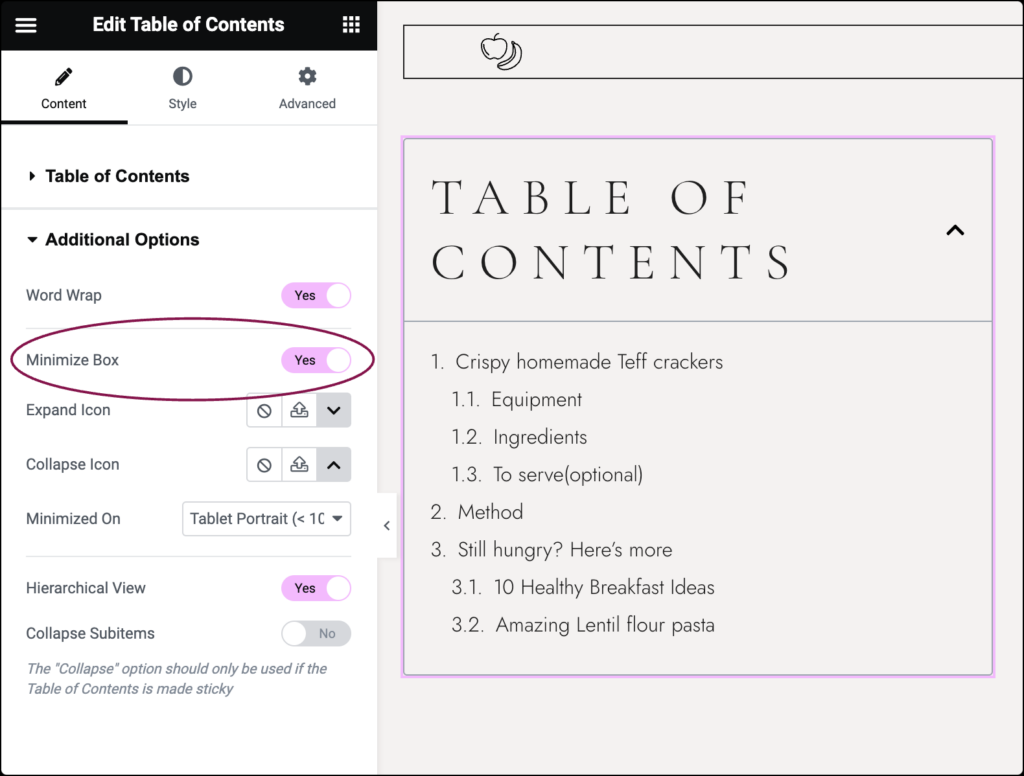 Table of Contents widget | Elementor