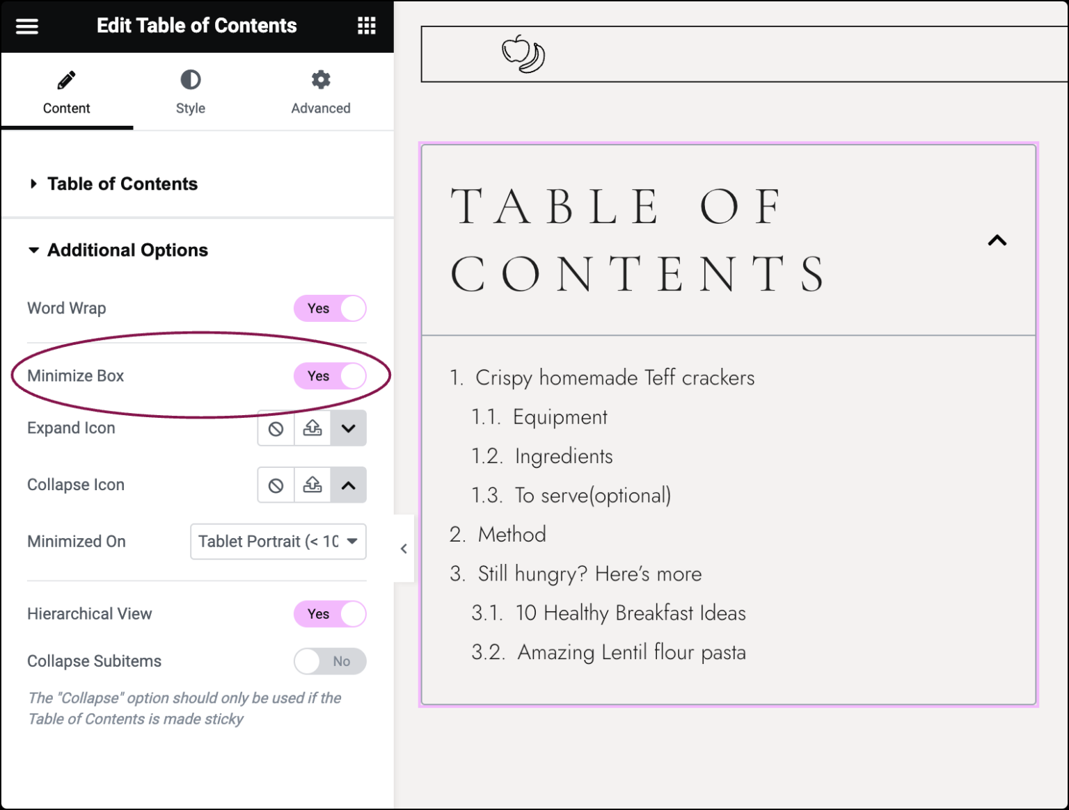 Table of Contents widget | Elementor