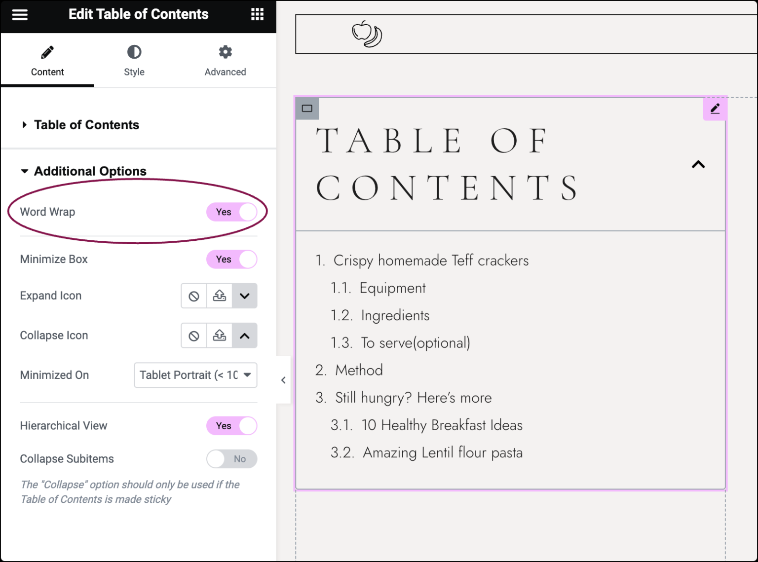 Table of Contents widget | Elementor