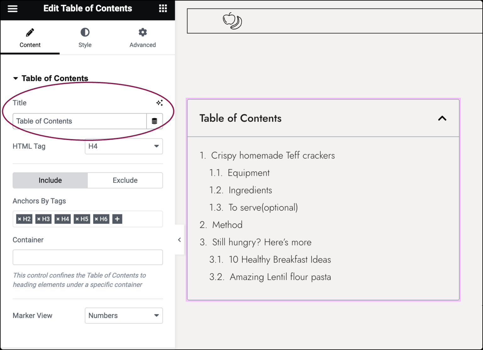 Table of Contents widget | Elementor