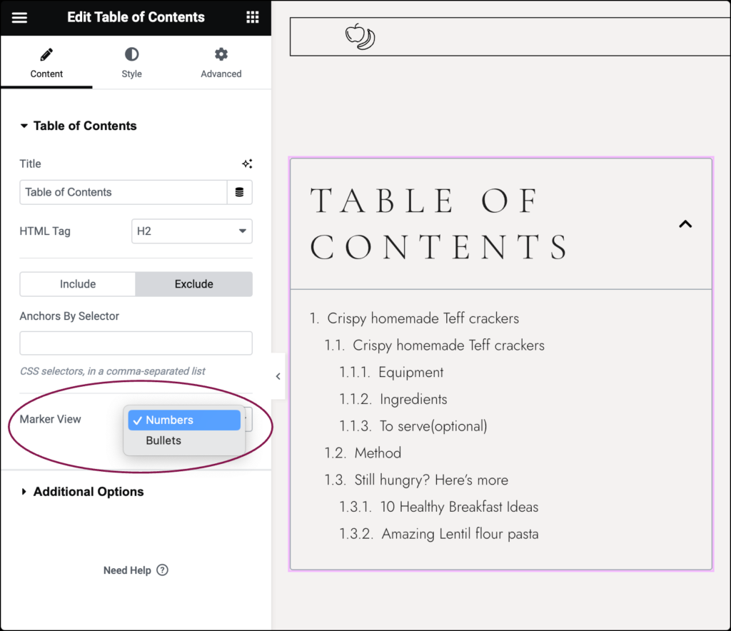 Table of Contents widget | Elementor