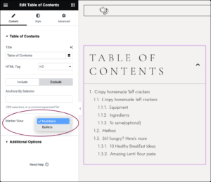 Table of Contents widget | Elementor