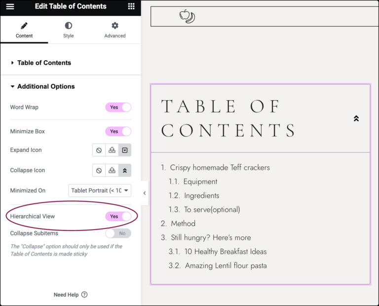 Table of Contents widget | Elementor