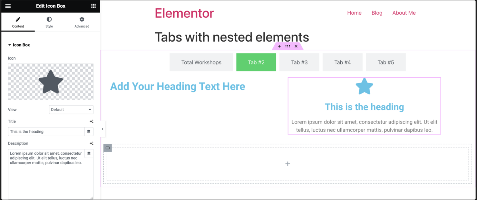 Tabs widget with nested elements | Elementor