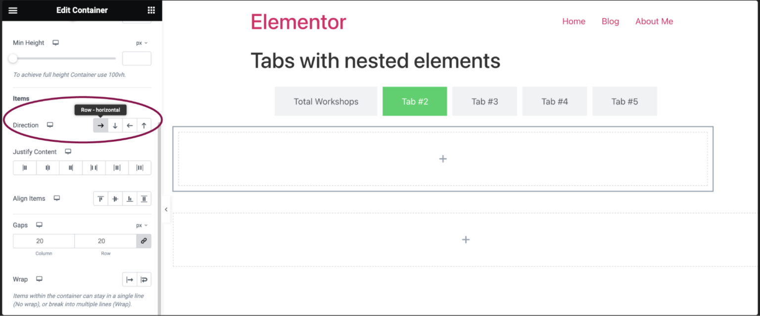 Tabs widget with nested elements | Elementor
