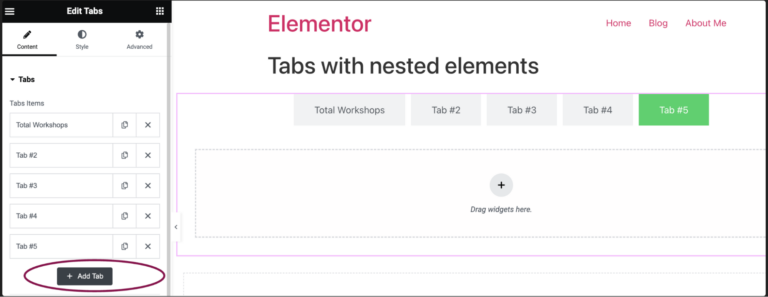 Tabs widget with nested elements | Elementor