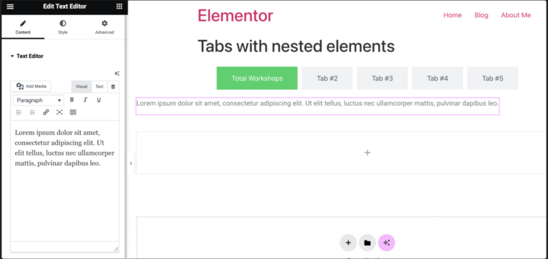 Tabs widget with nested elements | Elementor