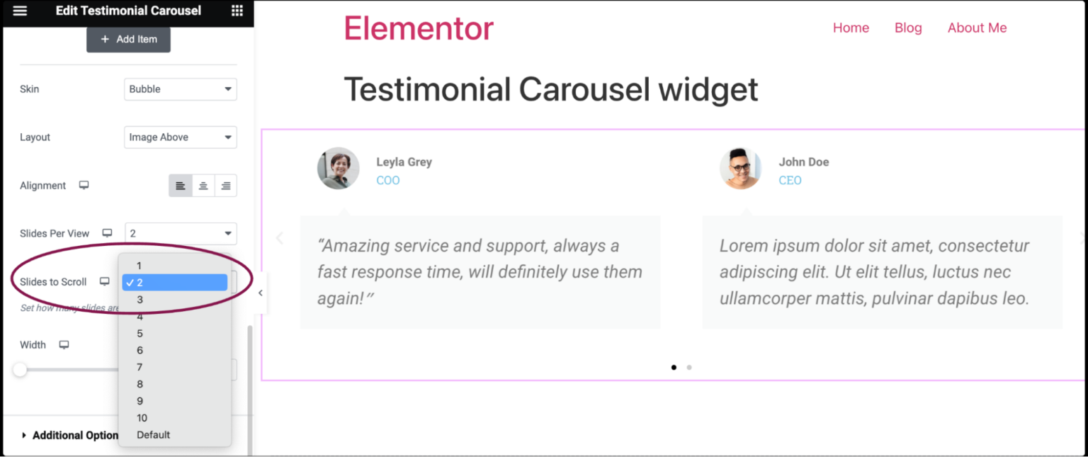 Testimonial Carousel widget | Elementor