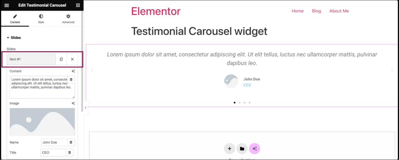 Testimonial Carousel widget | Elementor