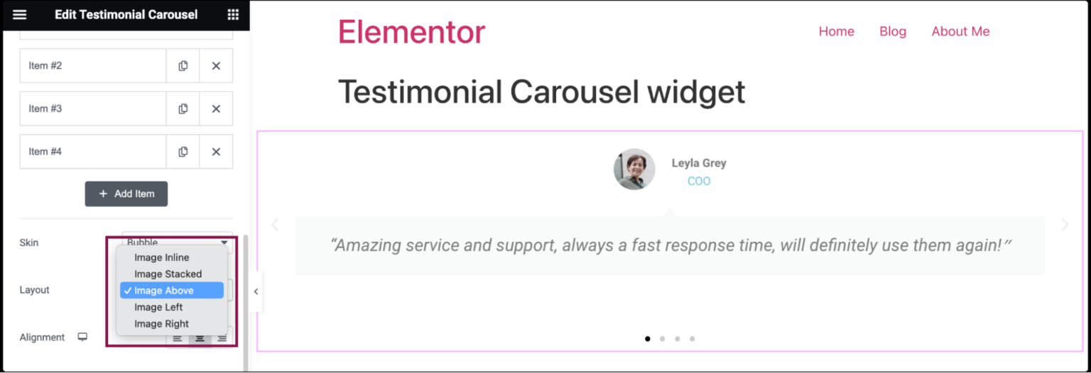 Testimonial Carousel widget | Elementor