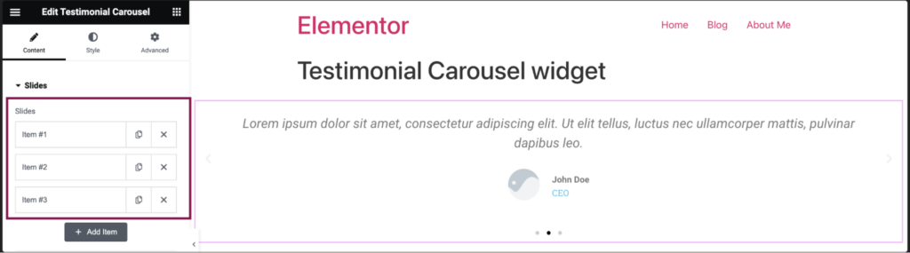 Testimonial Carousel widget | Elementor