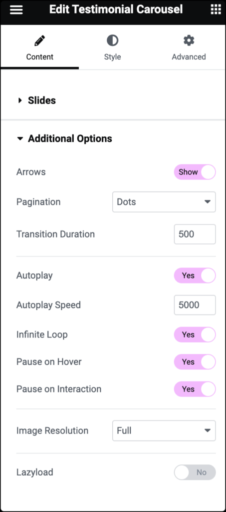 Testimonial Carousel widget | Elementor