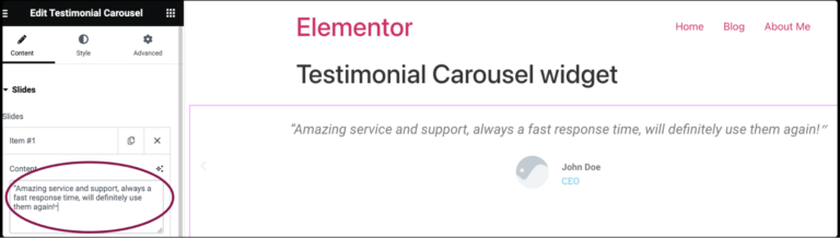 Testimonial Carousel widget | Elementor