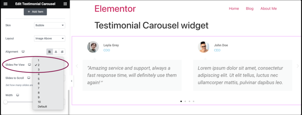 Testimonial Carousel widget | Elementor