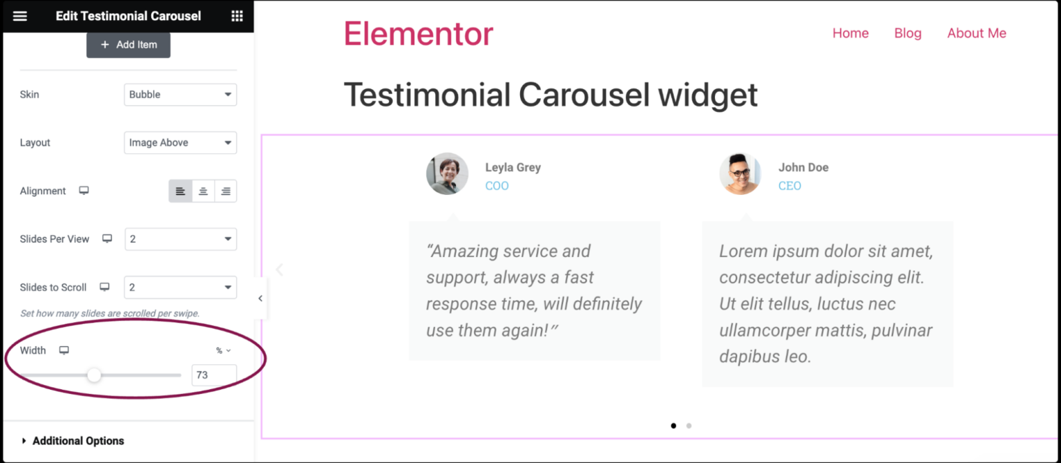 Testimonial Carousel widget | Elementor