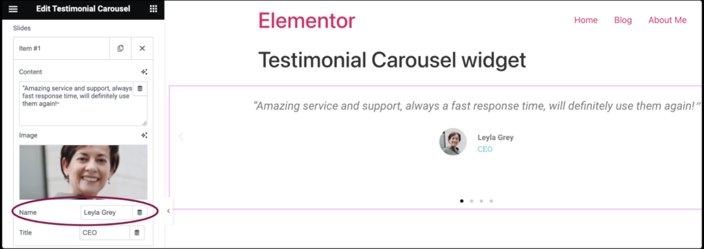 Testimonial Carousel widget | Elementor