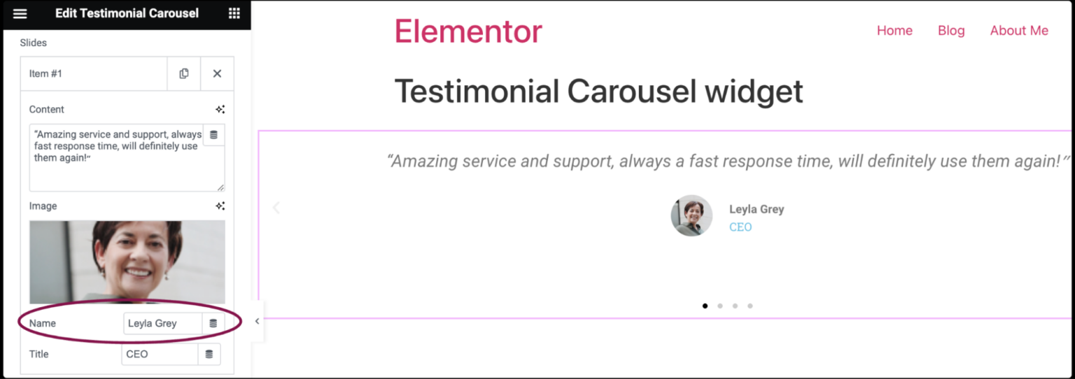 Testimonial Carousel widget | Elementor