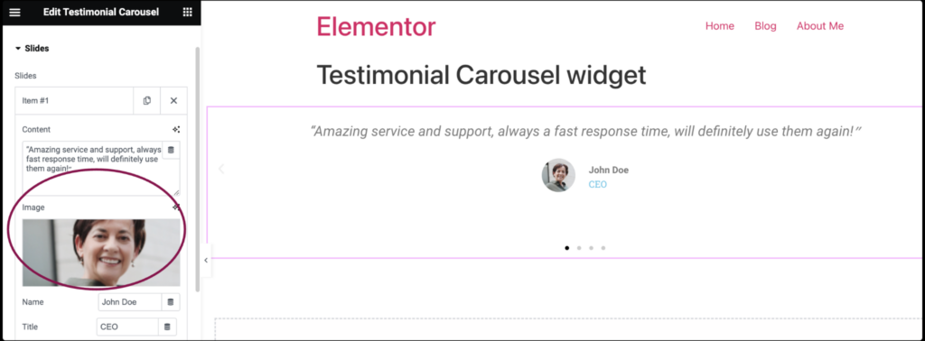 Testimonial Carousel widget | Elementor