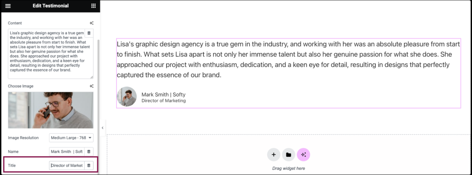 Testimonial widget | Elementor