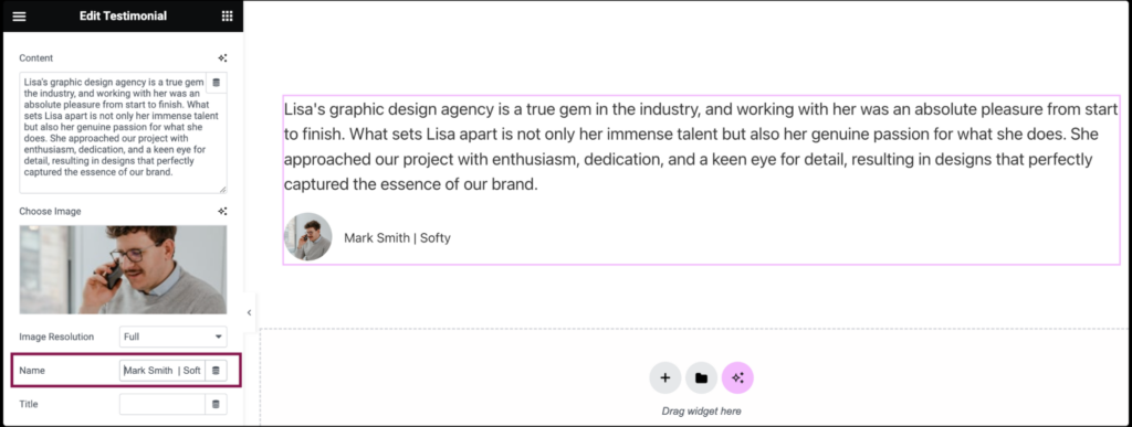 Testimonial widget | Elementor