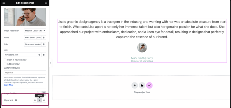 Testimonial widget | Elementor