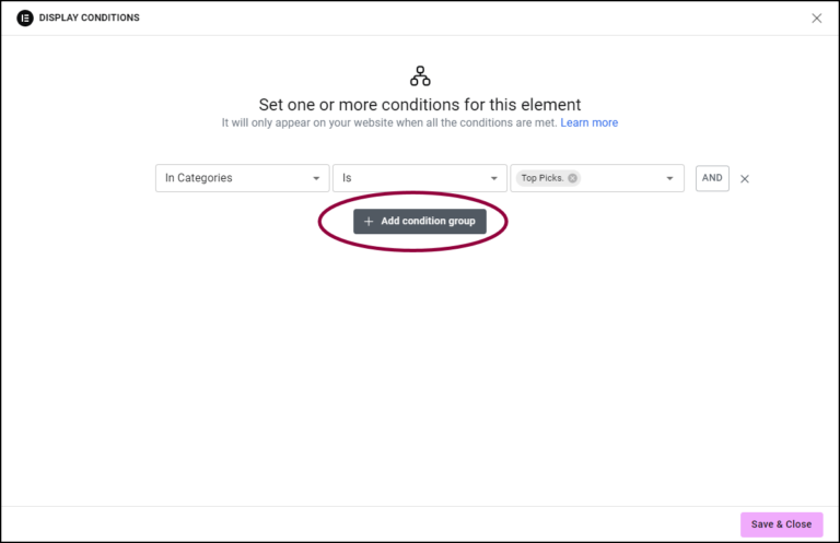 Show and hide elements on a page (Display Conditions) | Elementor