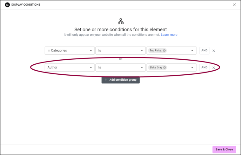 Show and hide elements on a page (Display Conditions) | Elementor