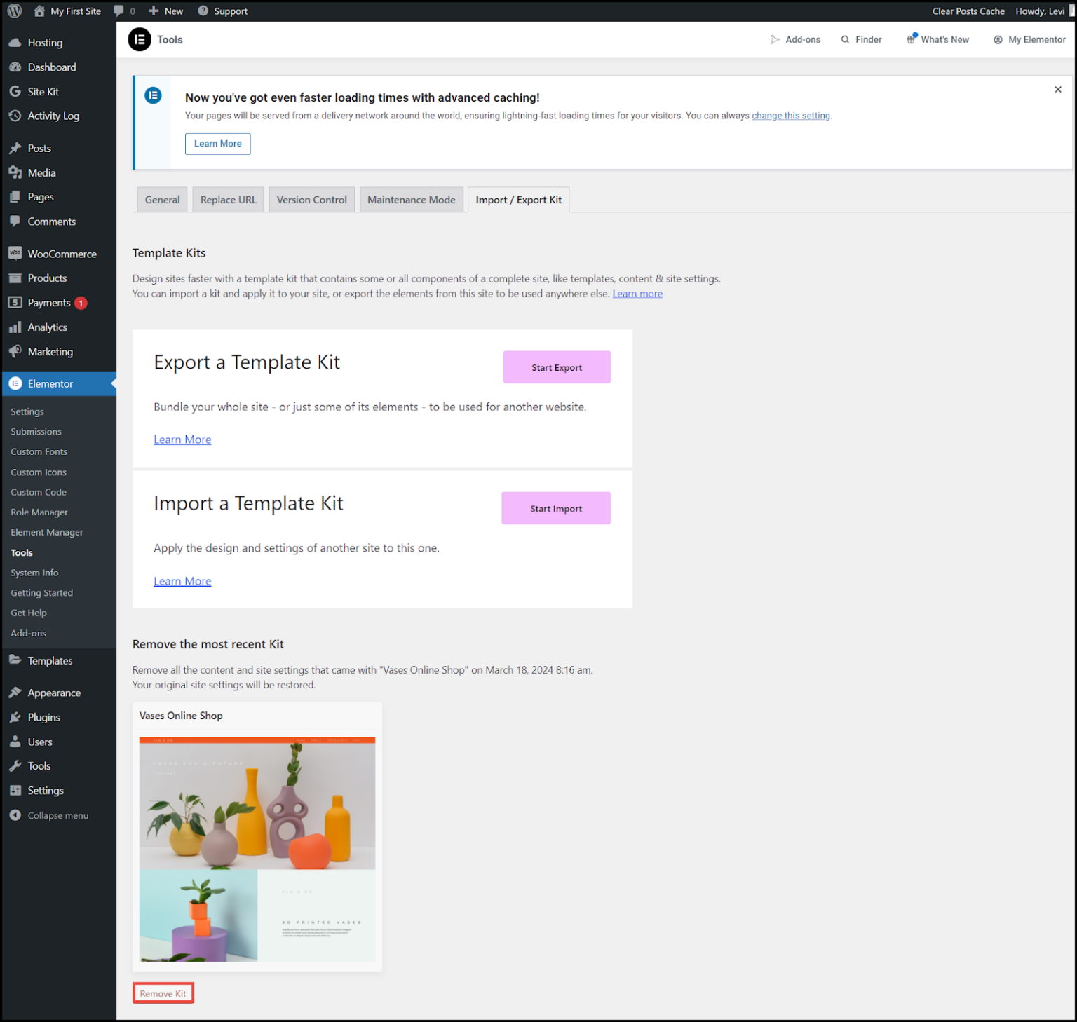 Remove A Kit » Elementor