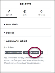 Redirect visitors after they submit a form | Elementor
