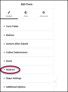 Redirect visitors after they submit a form | Elementor